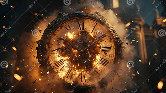 Exploding Clock in Dramatic Slow-motion with Flying Debris Stock Photo ...