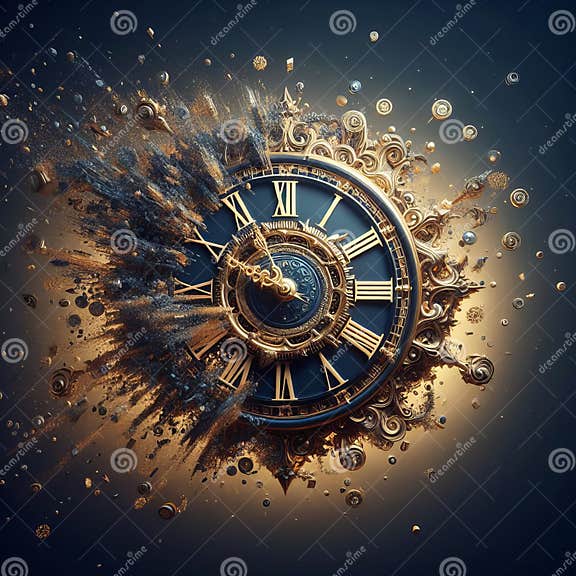 Exploding Clock in Golden Swirls Stock Image - Image of fleeting ...