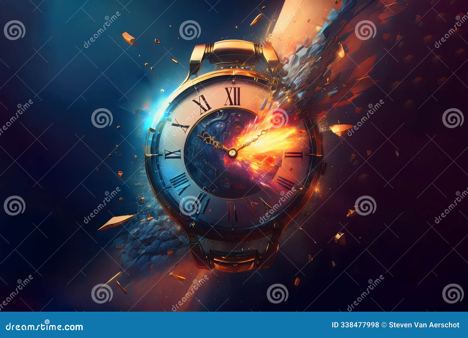 Exploding clock in space stock illustration. Illustration of exploding ...