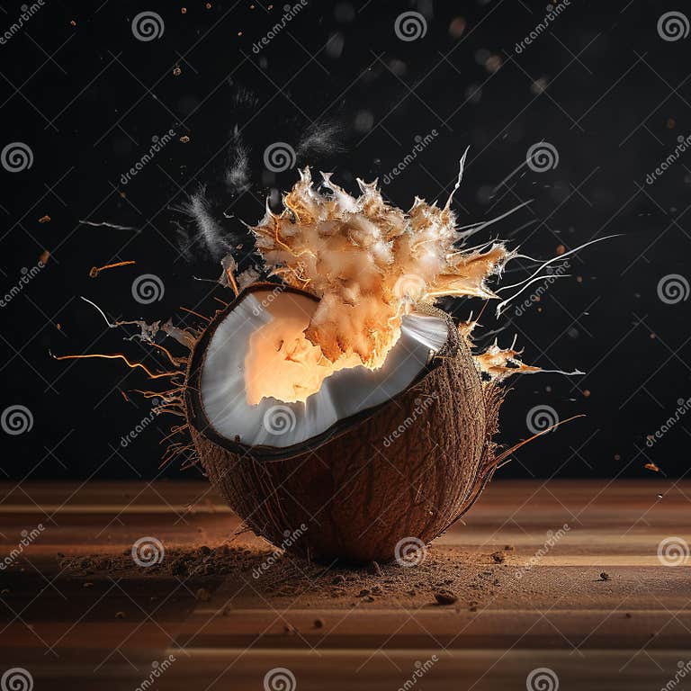 An Exploding Coconut. Generative AI Stock Illustration - Illustration of closeup, natural: 273674433