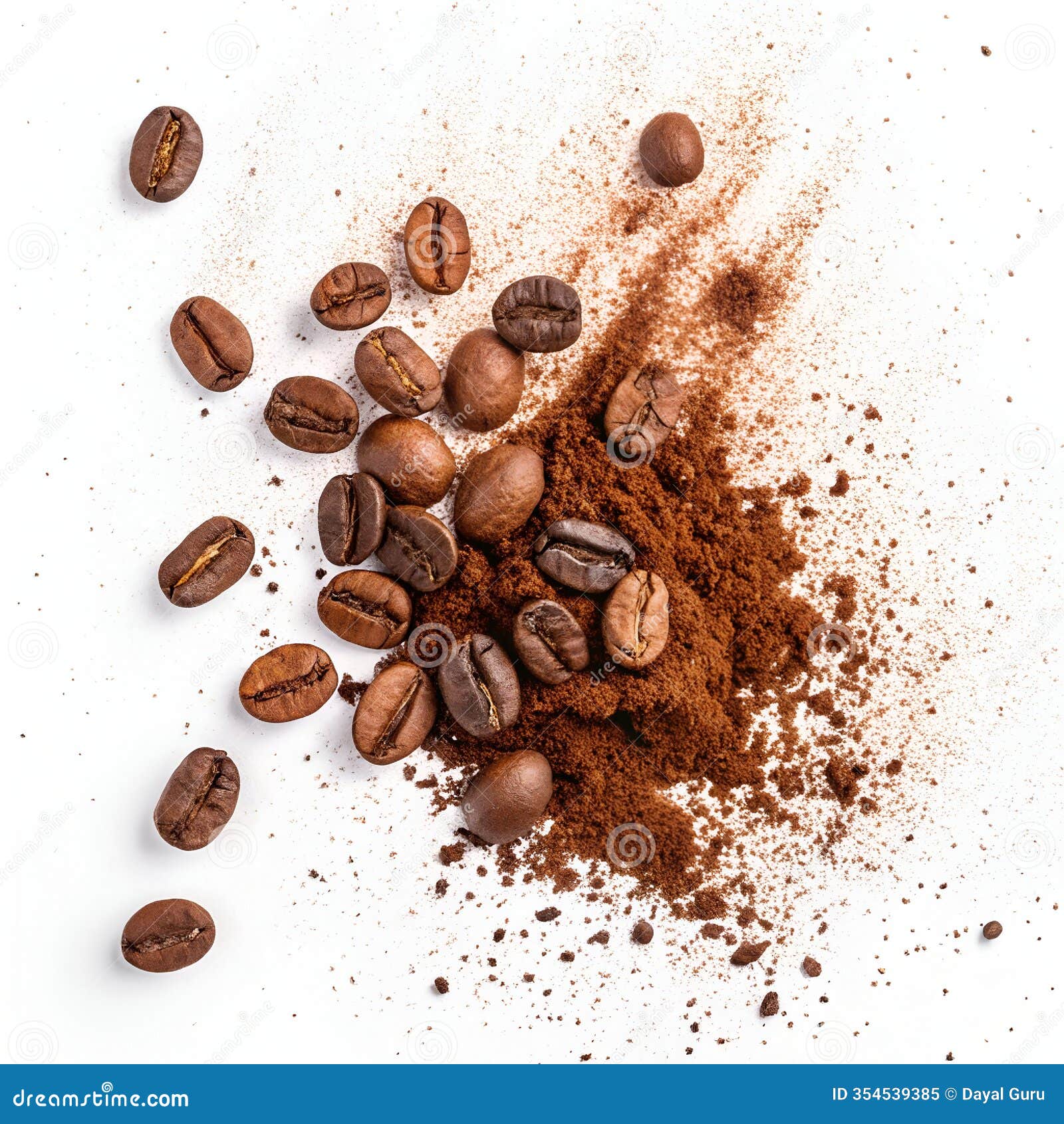 Exploding Coffee Beans with Powder Isolated on White Background Stock ...