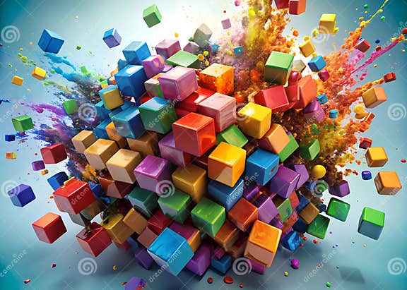 Exploding Colorful Cubes in Vibrant Space Stock Illustration ...