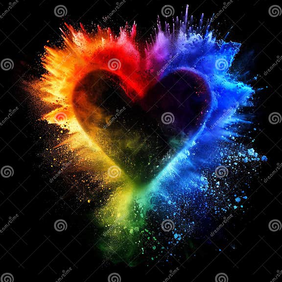 Exploding Colorful Heart on Black Background. Generative Ai Stock ...