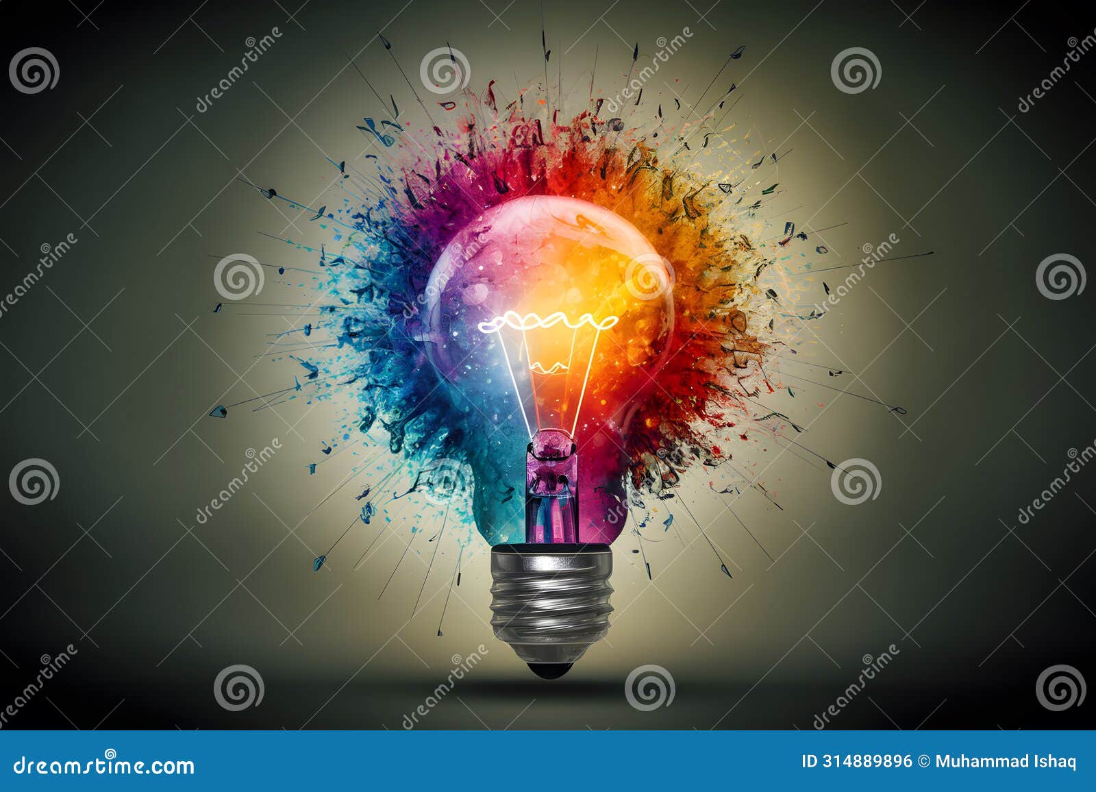 Exploding Colorful Light Bulb Represents New Ideas and Brainstorming ...