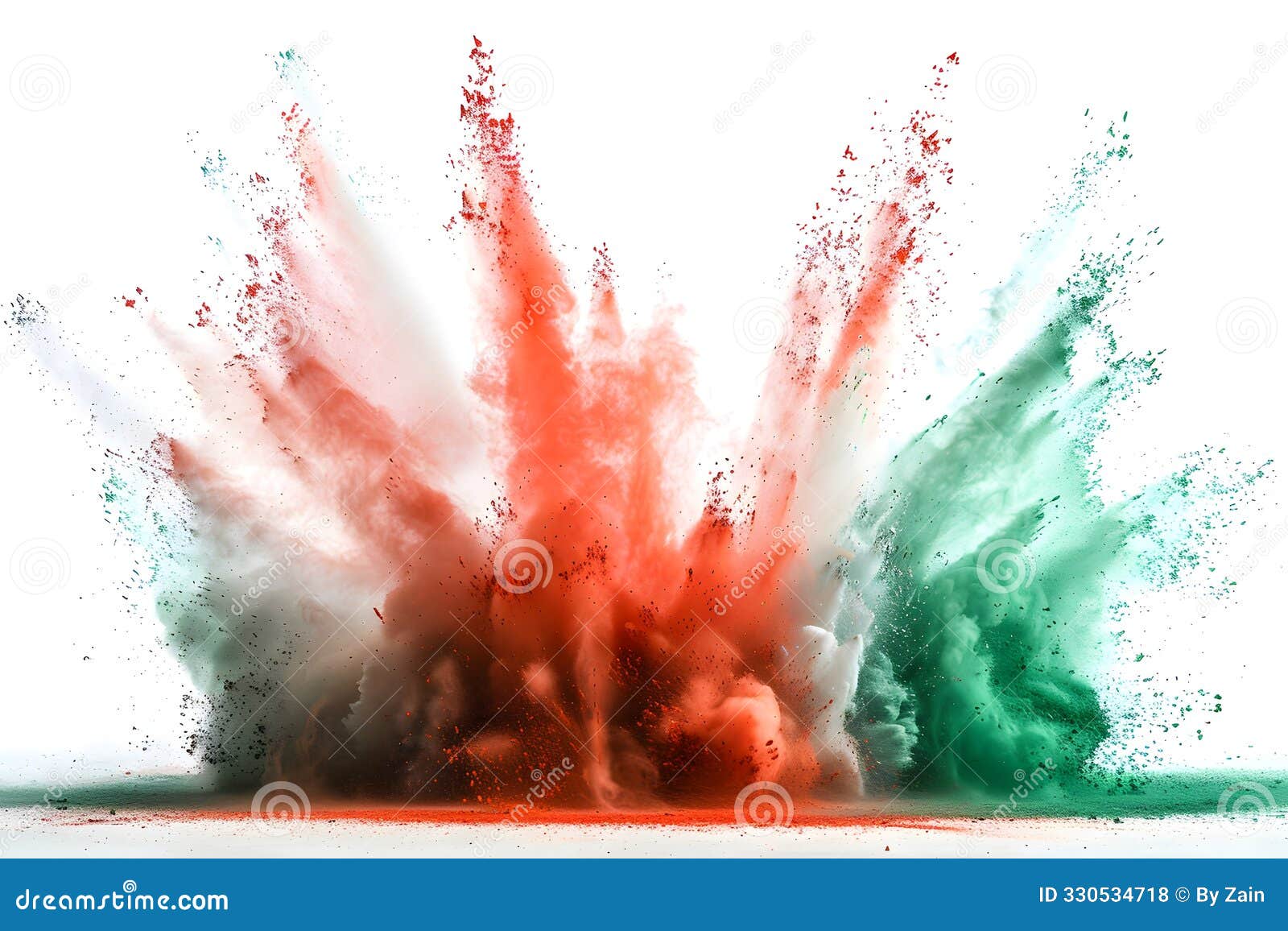 Exploding Colorful Powder in Red, Green, and White on White Background ...