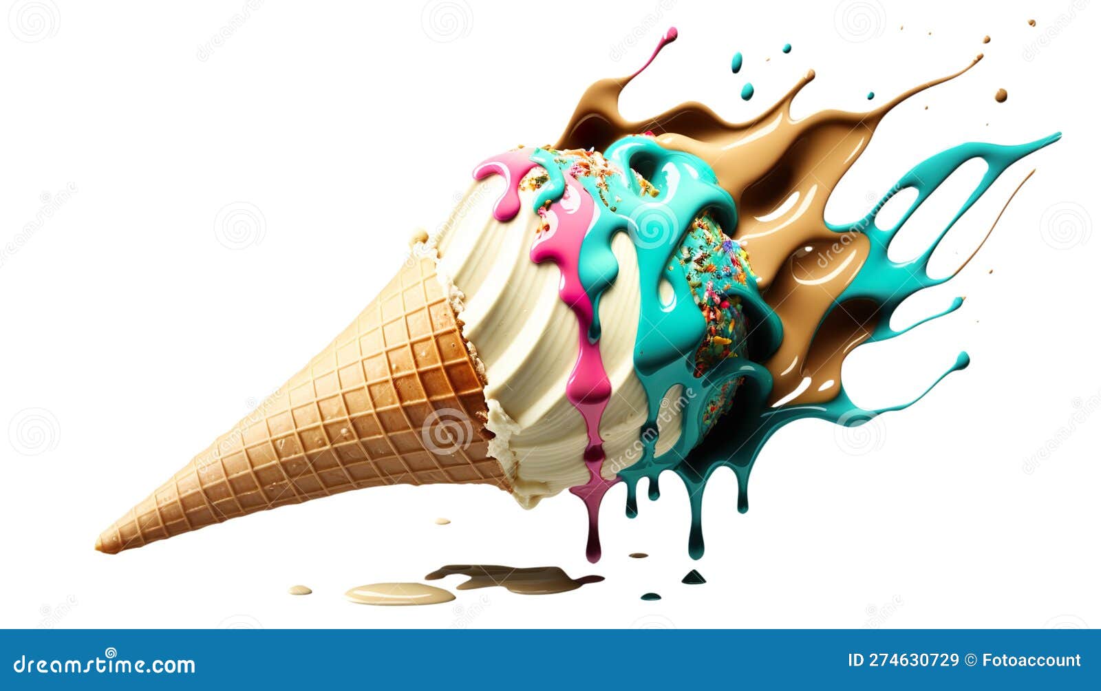 Exploding Colorful Splash Ice Cream with Waffle - Generative AI Stock ...