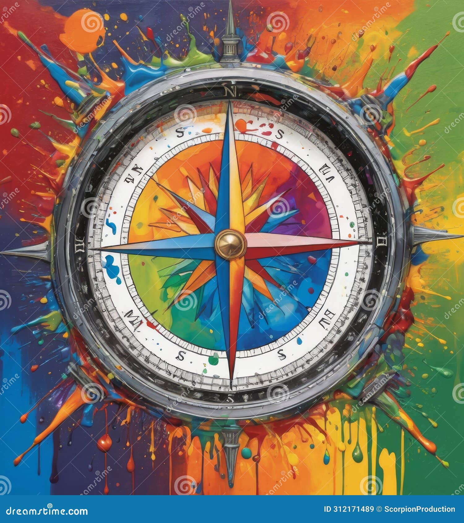 Exploding Colors Compass Design Stock Image - Image of bright, colorful ...
