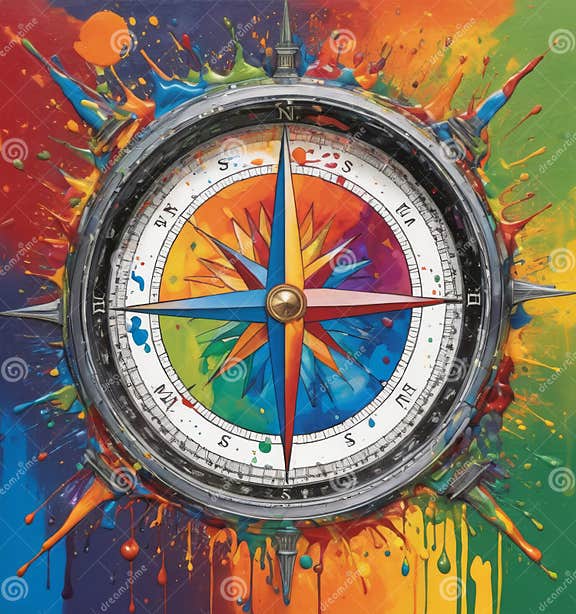 Exploding Colors Compass Design Stock Image - Image of bright, colorful: 312171489