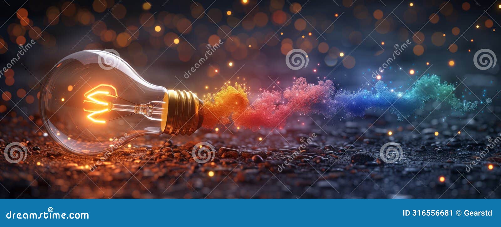 Exploding Colors from a Lightbulb on Dark Stock Image - Image of ...