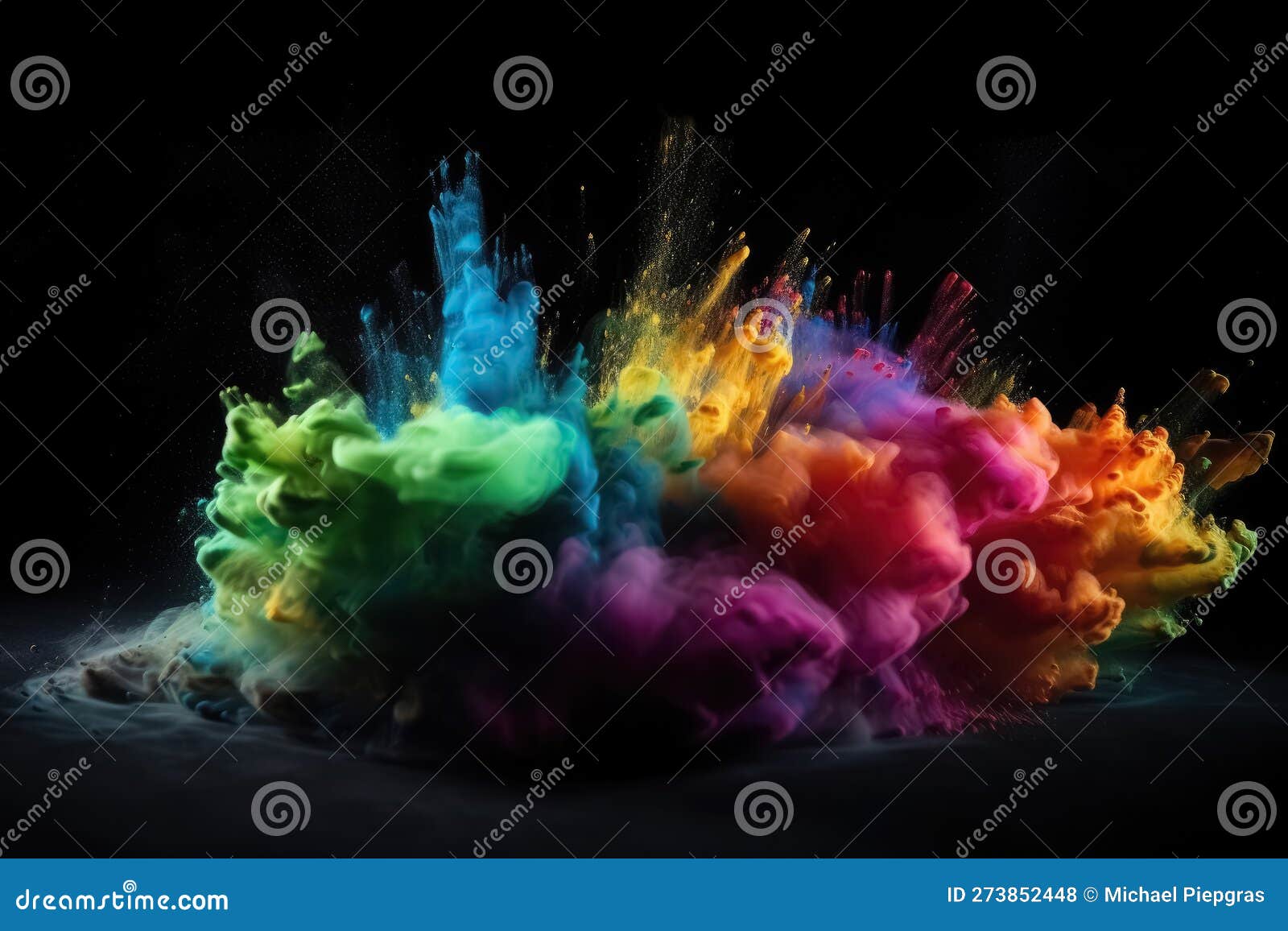 Exploding Colour Powder in Rainbow Colours on a Black Background ...