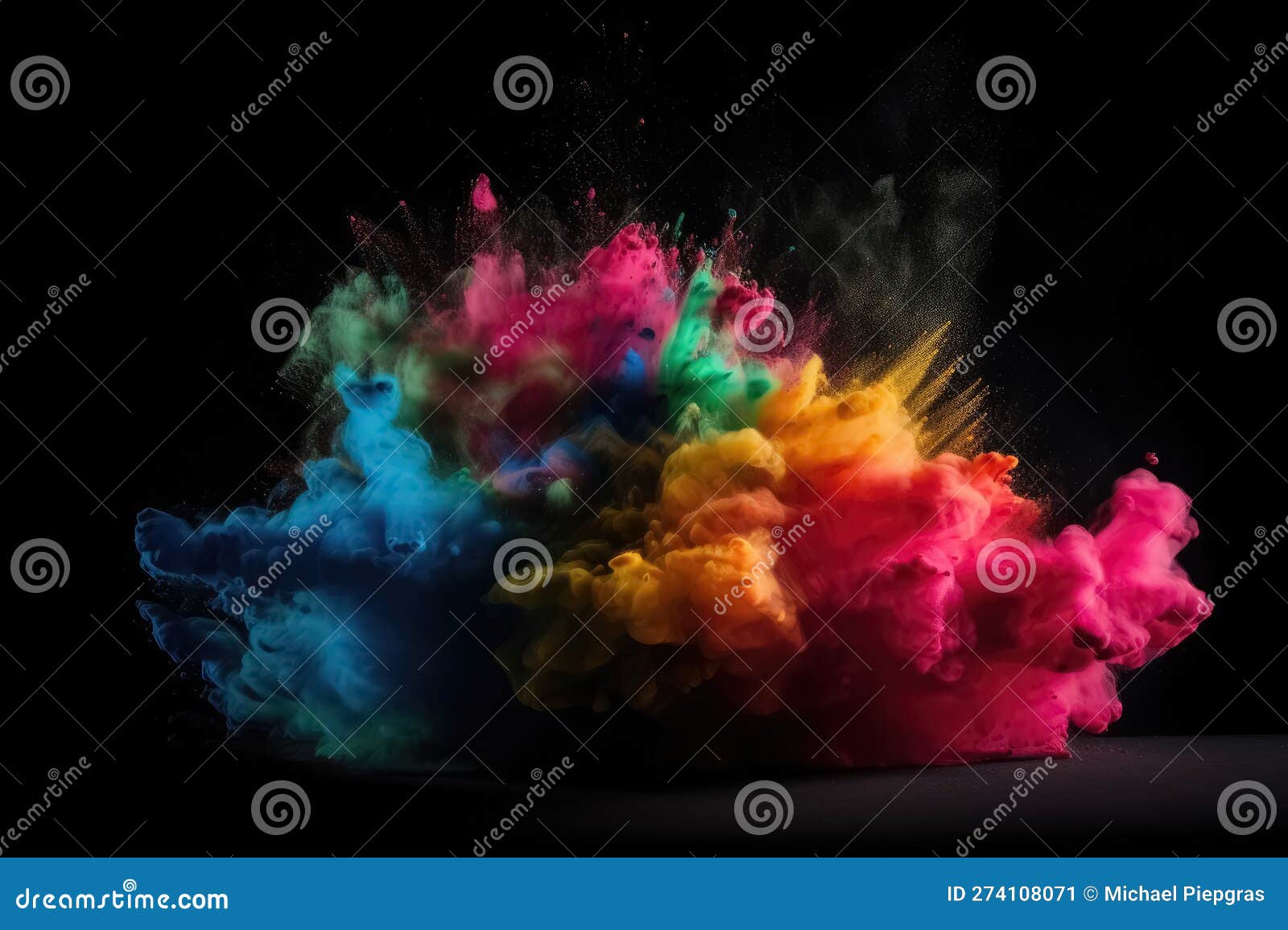 Exploding Colour Powder in Rainbow Colours on a Black Background ...