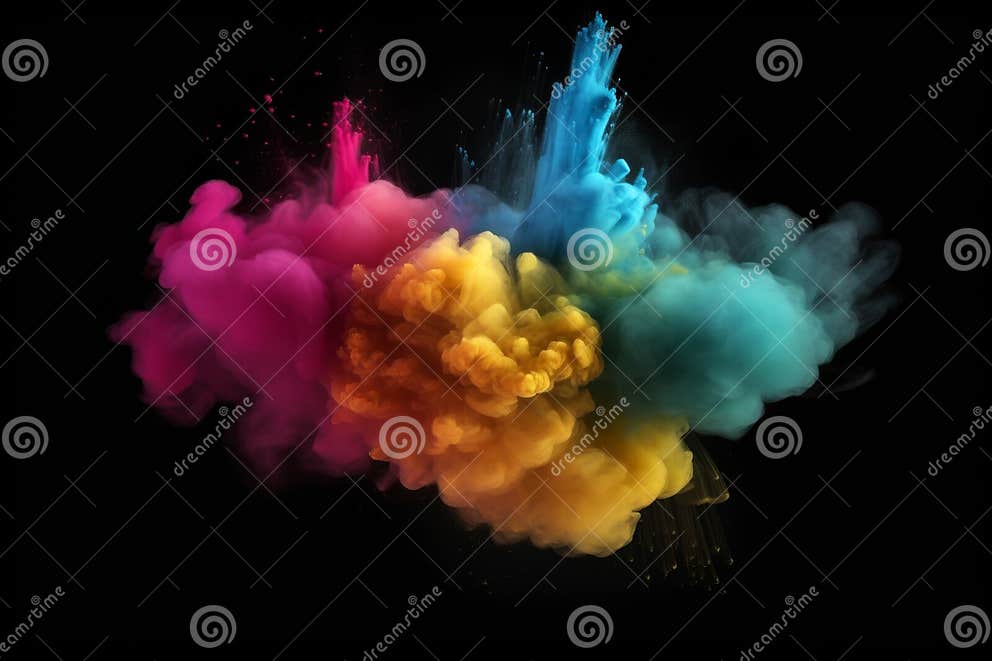 Exploding Colour Powder in Rainbow Colours on a Black Background Stock ...