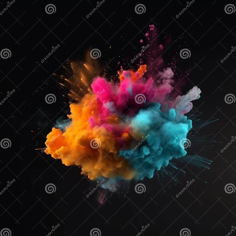 Exploding Colour Powder in Rainbow Colours on a Black Background Stock ...