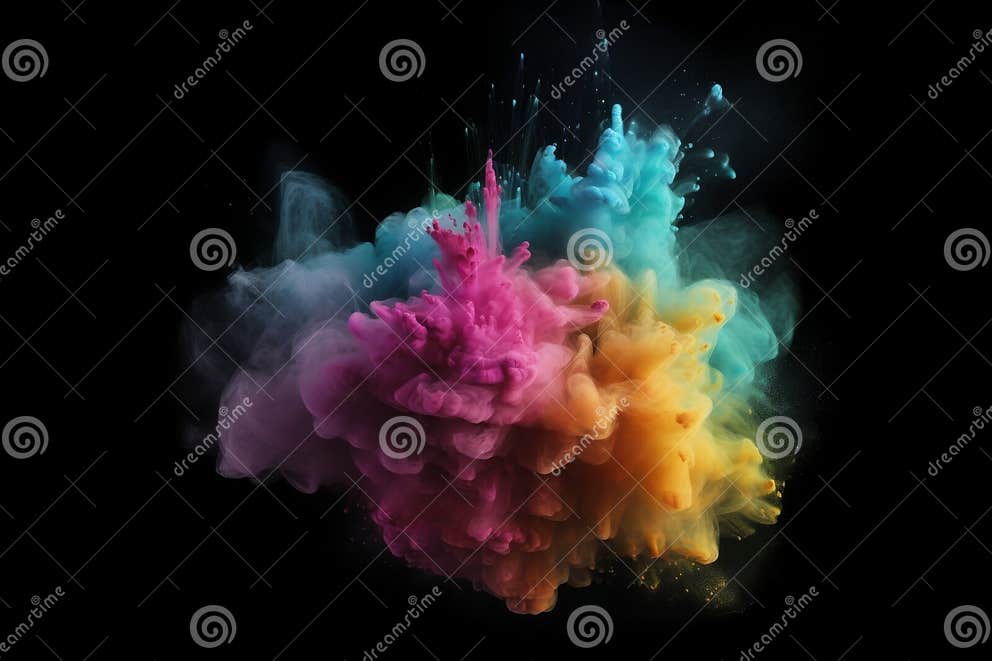 Exploding Colour Powder in Rainbow Colours on a Black Background Stock ...