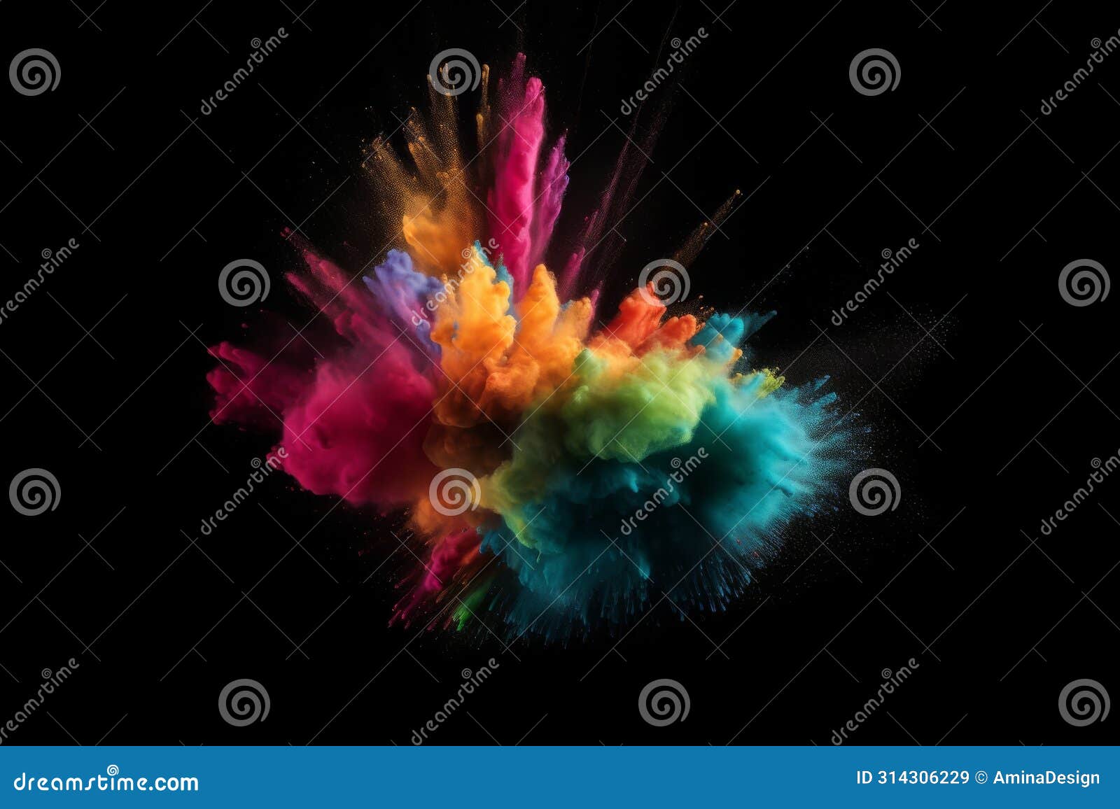 Exploding Colour Powder in Rainbow Colours on a Black Background Stock ...
