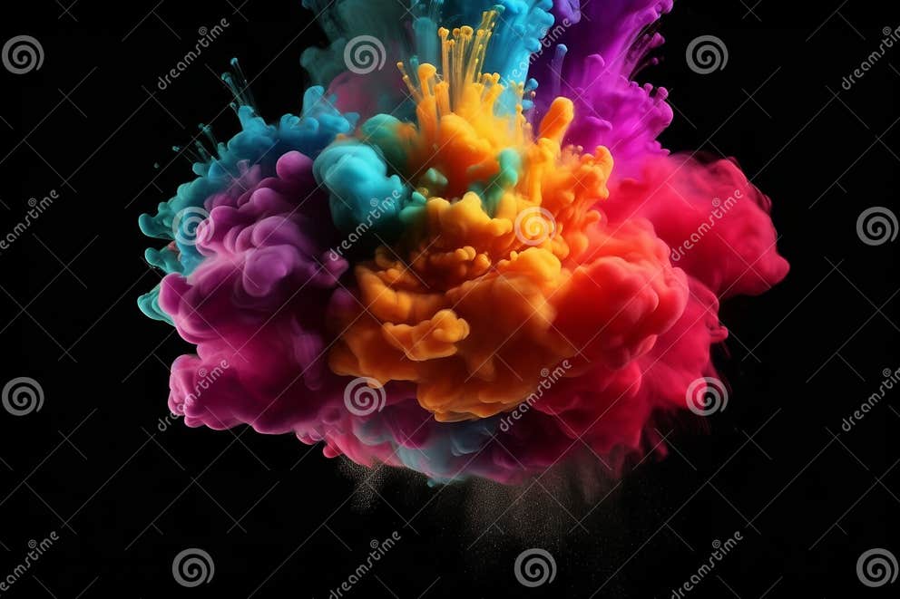 Exploding Colour Powder in Rainbow Colours on a Black Background Stock ...