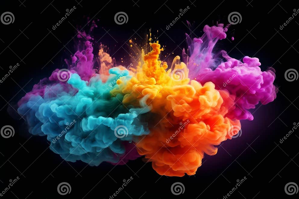 Exploding Colour Powder in Rainbow Colours on a Black Background Stock ...