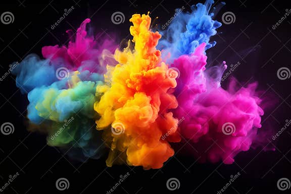 Exploding Colour Powder in Rainbow Colours on a Black Background Stock ...