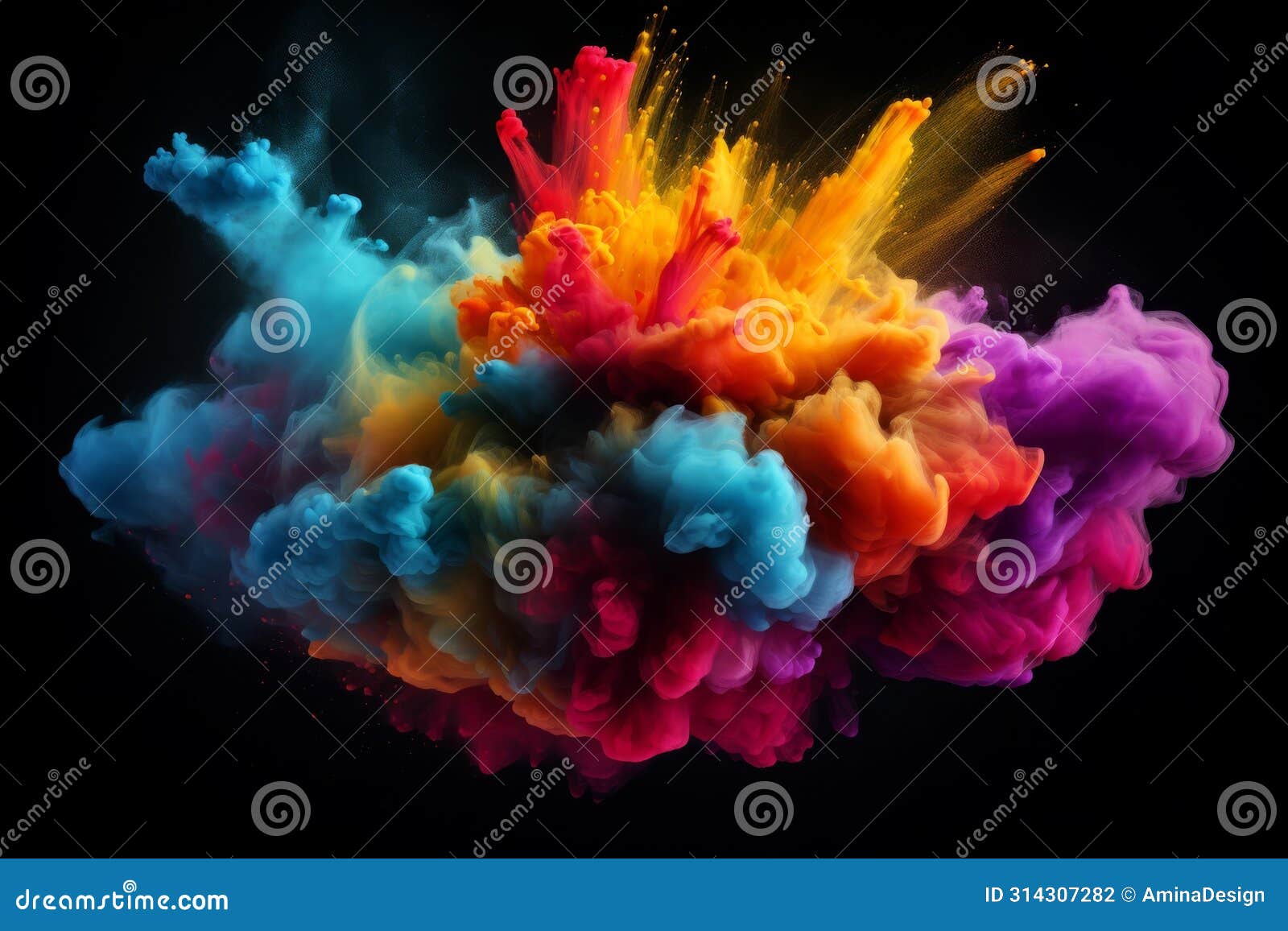 Exploding Colour Powder in Rainbow Colours on a Black Background Stock ...