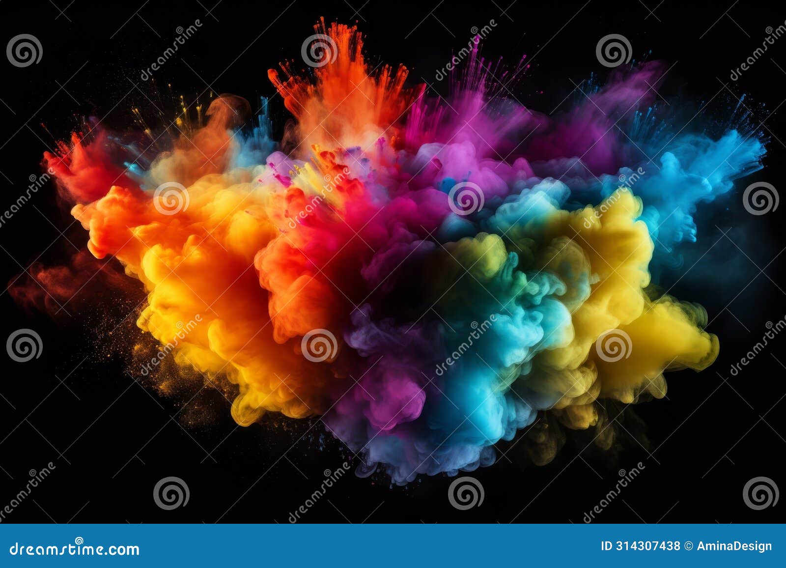 Exploding Colour Powder in Rainbow Colours on a Black Background Stock ...