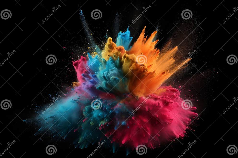 Exploding Colour Powder in Rainbow Colours on a Black Background Stock ...