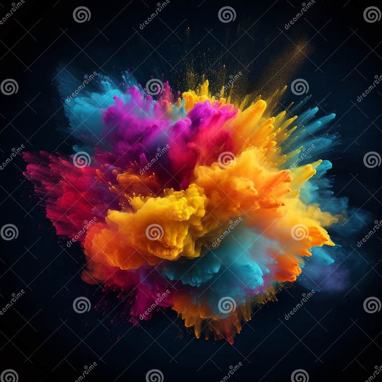 Exploding Colour Powder in Rainbow Colours on a Black Background Stock ...