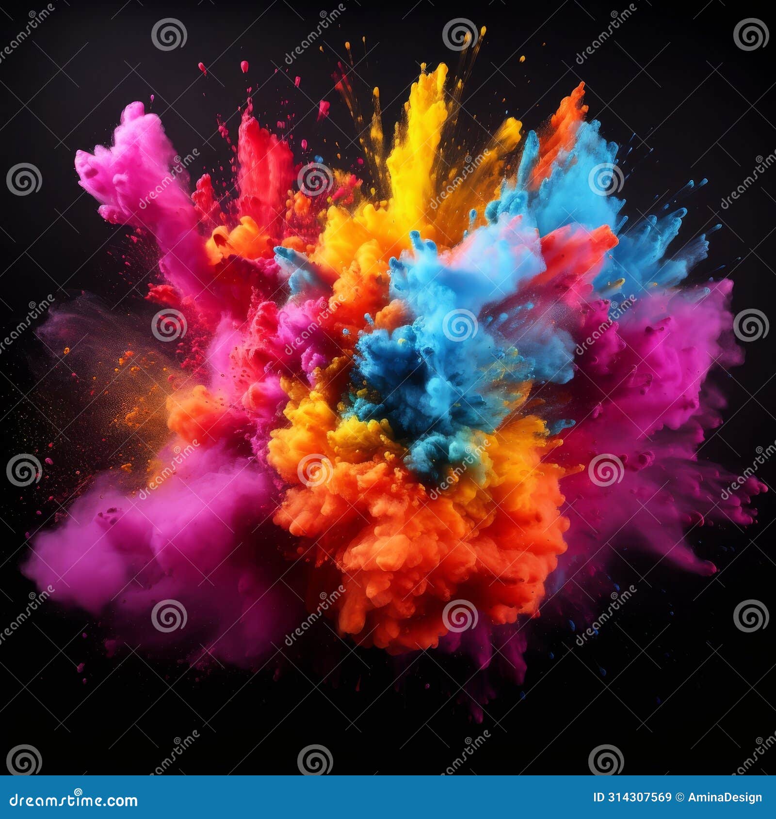 Exploding Colour Powder in Rainbow Colours on a Black Background Stock ...