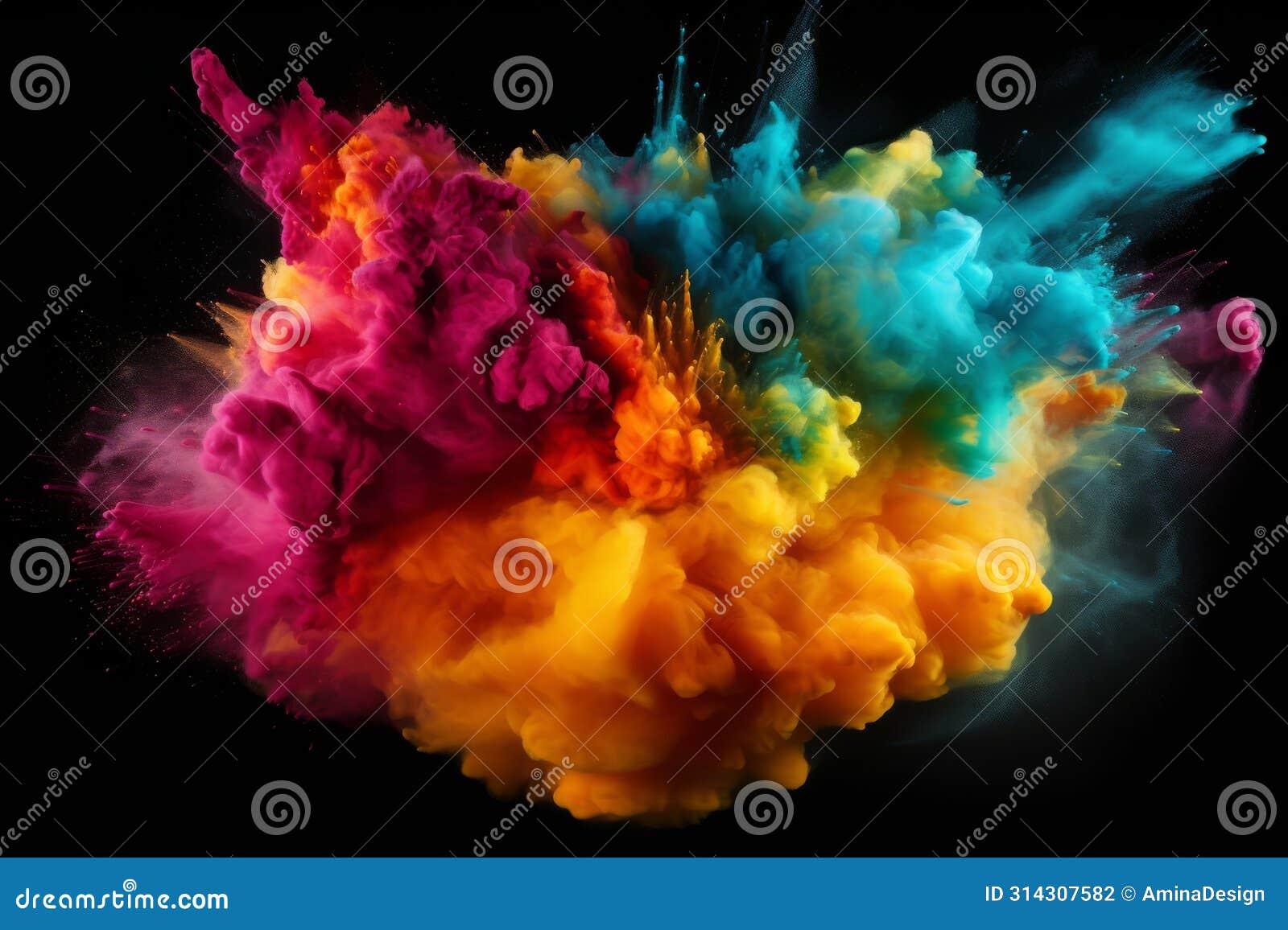 Exploding Colour Powder in Rainbow Colours on a Black Background Stock ...