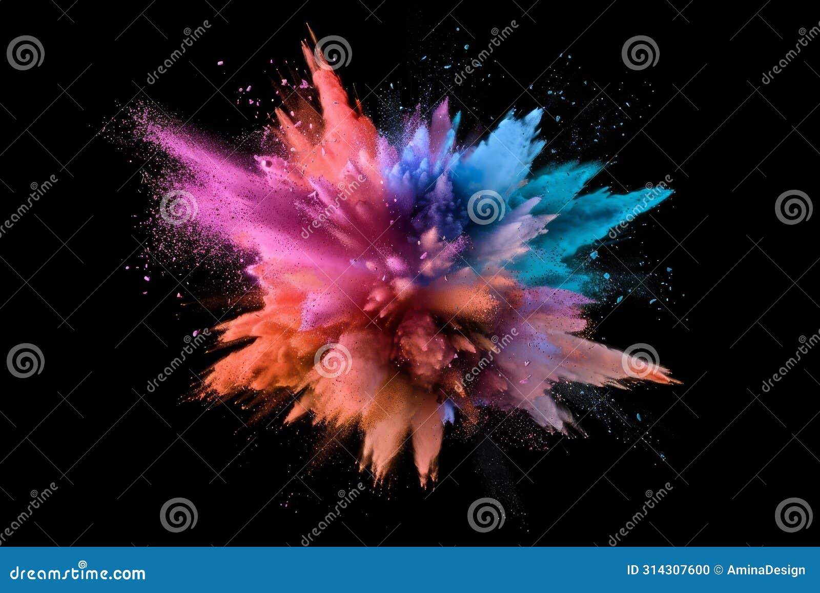Exploding Colour Powder in Rainbow Colours on a Black Background Stock ...