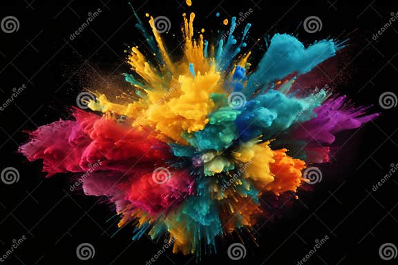 Exploding Colour Powder in Rainbow Colours on a Black Background Stock ...