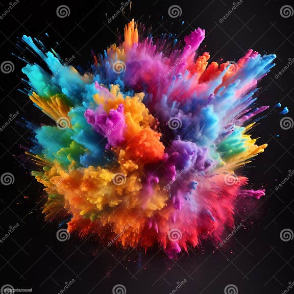 Exploding Colour Powder in Rainbow Colours on a Black Background Stock ...