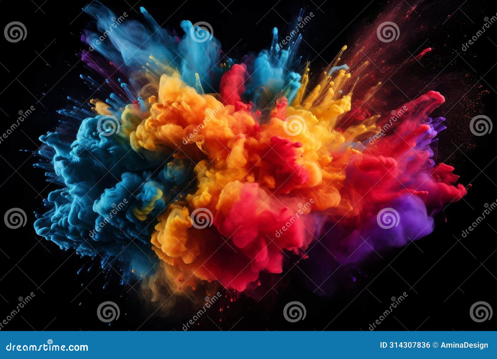 Exploding Colour Powder in Rainbow Colours on a Black Background Stock ...