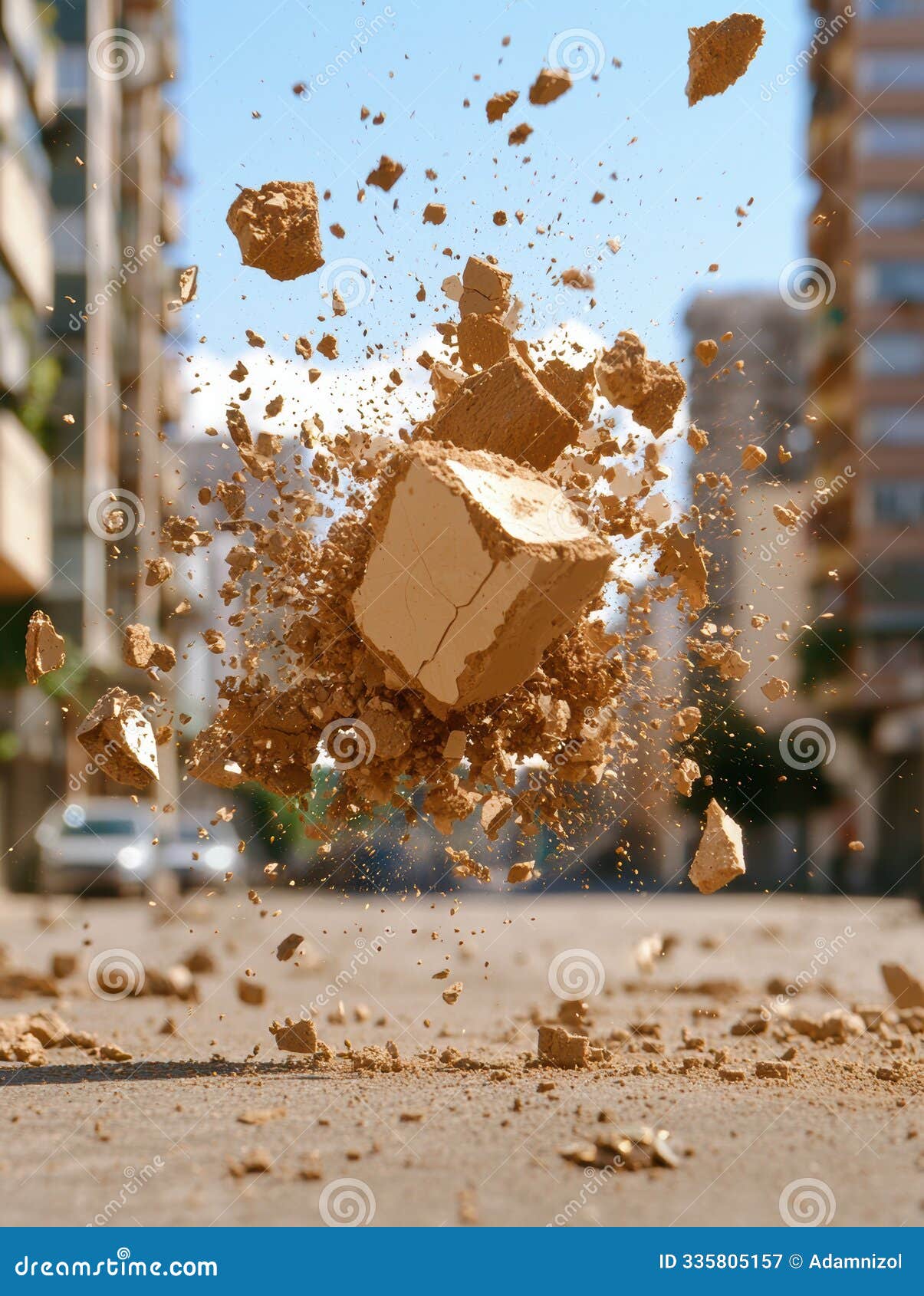 Exploding Concrete Block on City Street Stock Illustration ...