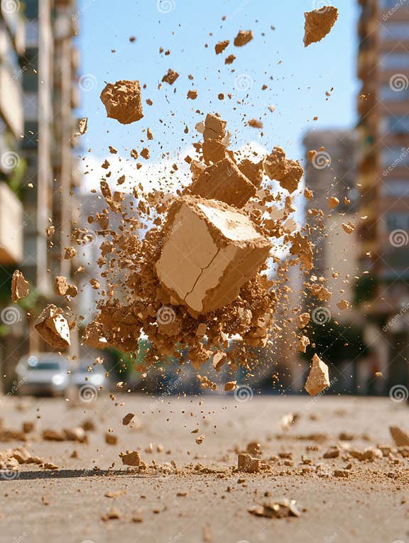 Exploding Concrete Block on City Street Stock Illustration ...