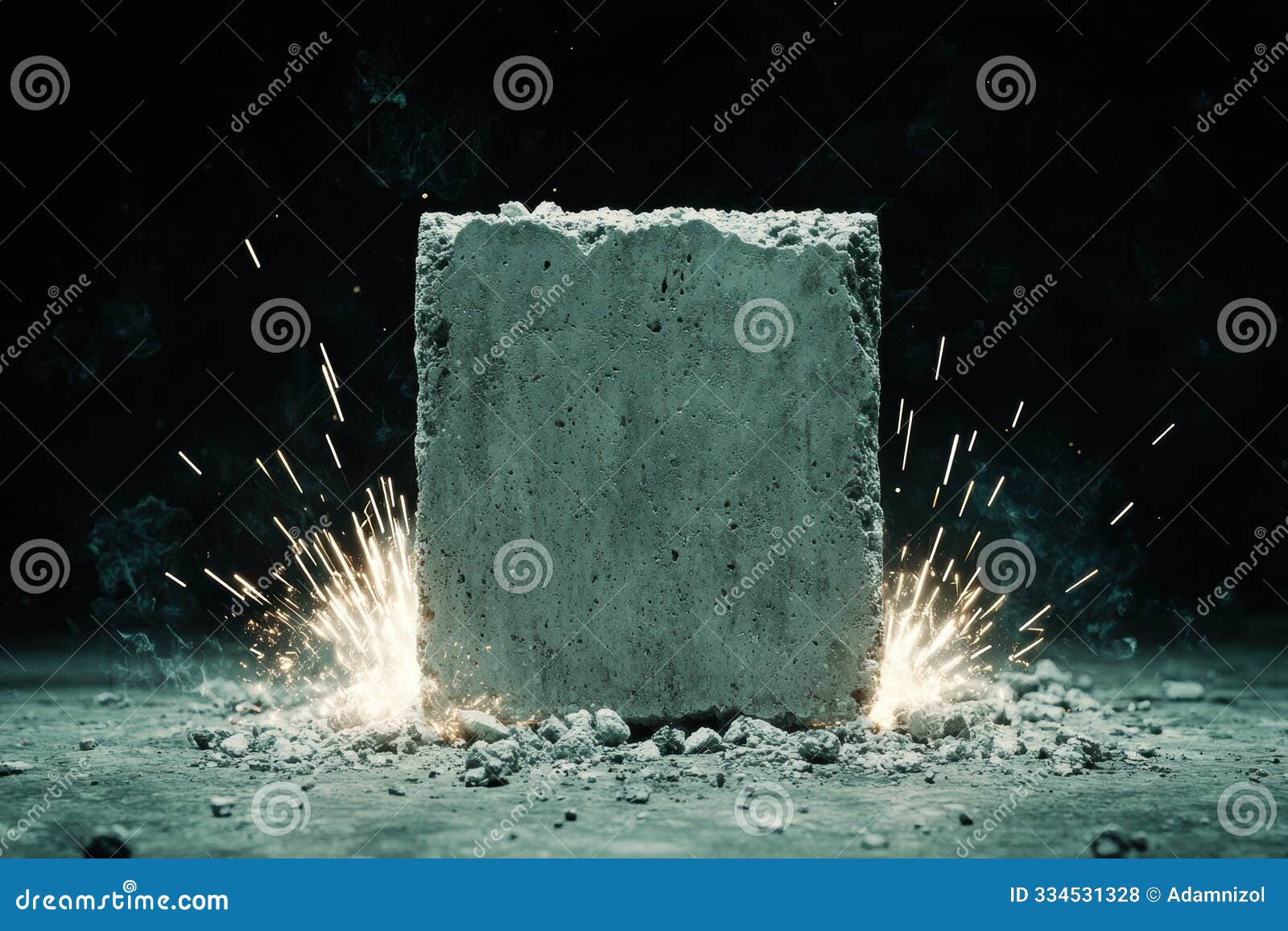 Exploding Concrete Block with Sparks Stock Illustration - Illustration ...