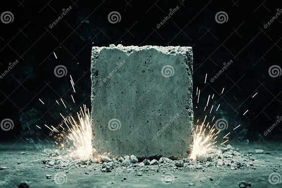 Exploding Concrete Block with Sparks Stock Illustration - Illustration ...