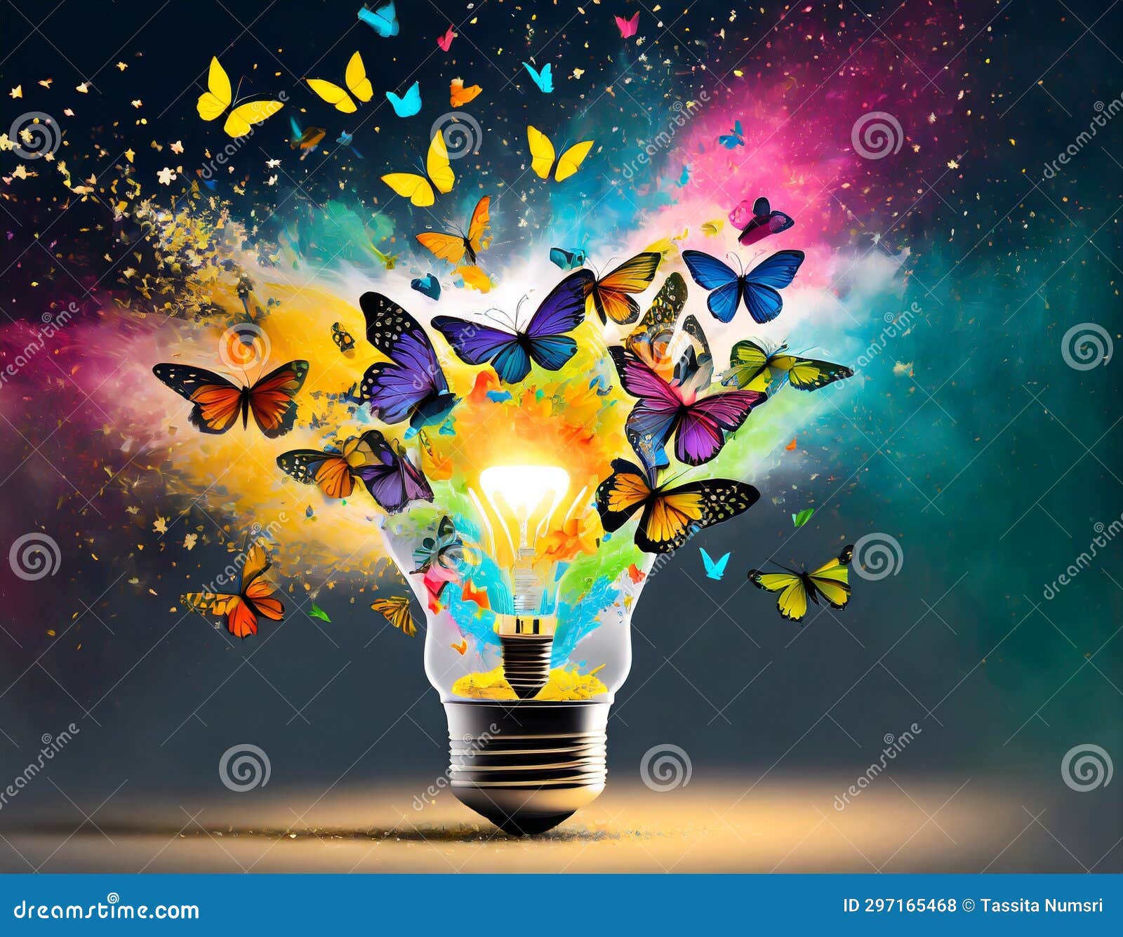 Exploding Creativity. with Light Bulb Exploding in Colorful Colors ...