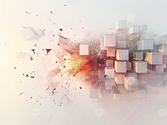 Exploding Cube Chaos stock image. Image of parts, orange - 318311701