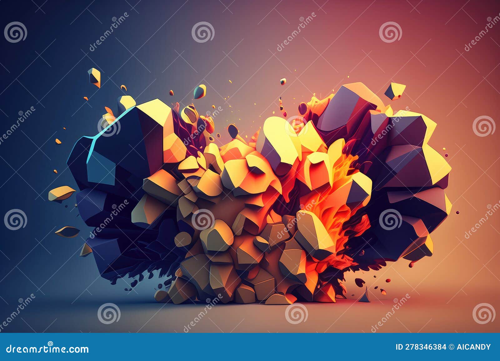 Exploding 3D Shapes on Gradient Background Stock Illustration ...