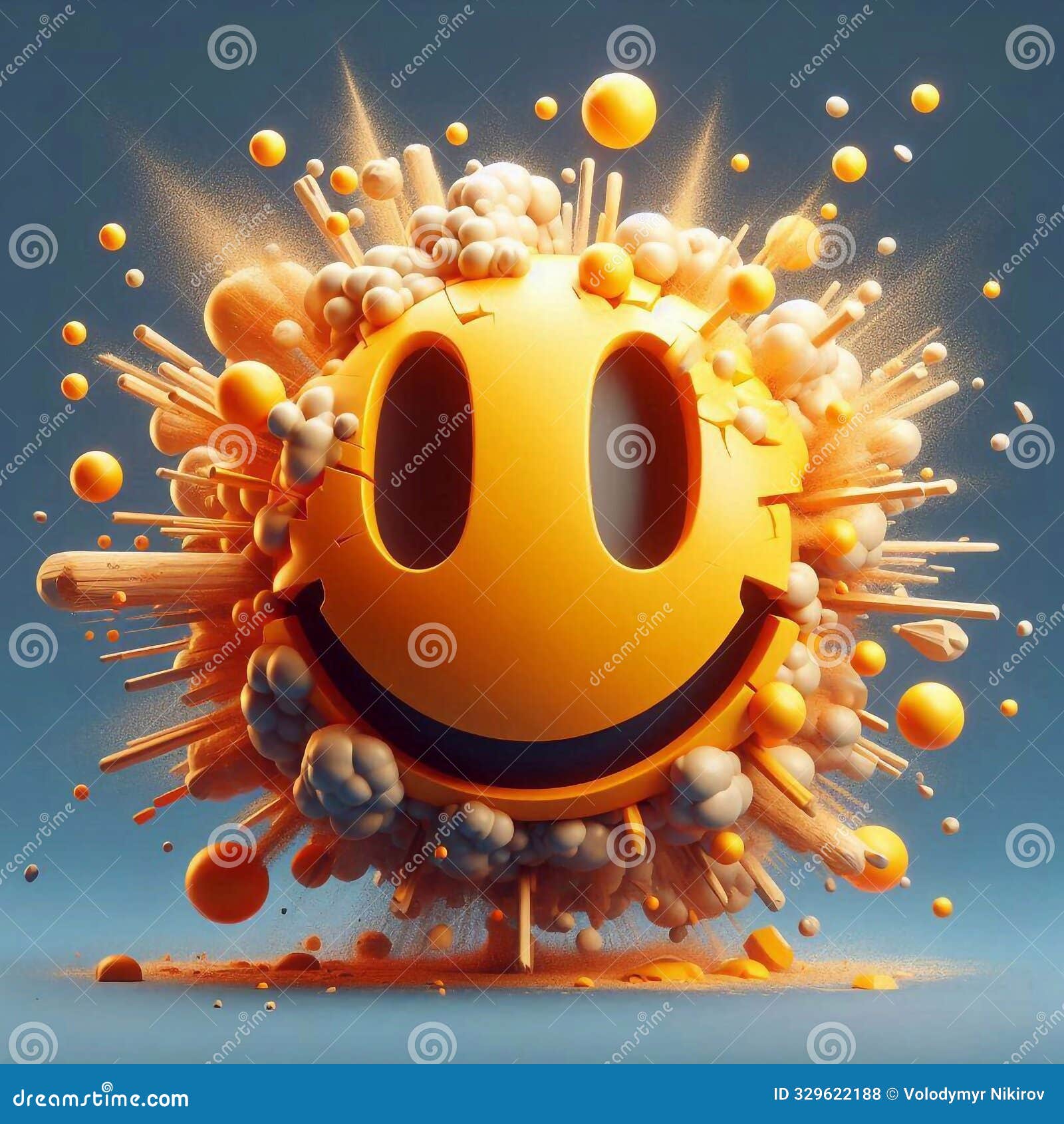 Exploding 3D Smiley Head. 3D Rendering. Generated AI Stock Illustration ...