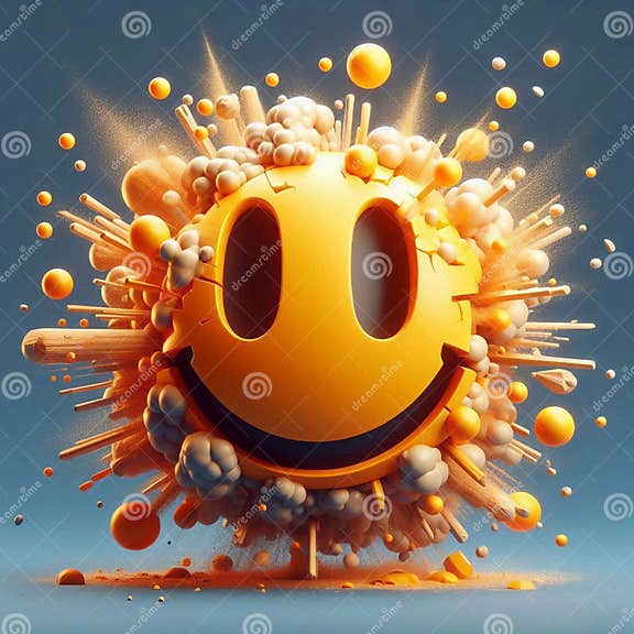 Exploding 3D Smiley Head. 3D Rendering. Generated AI Stock Illustration ...