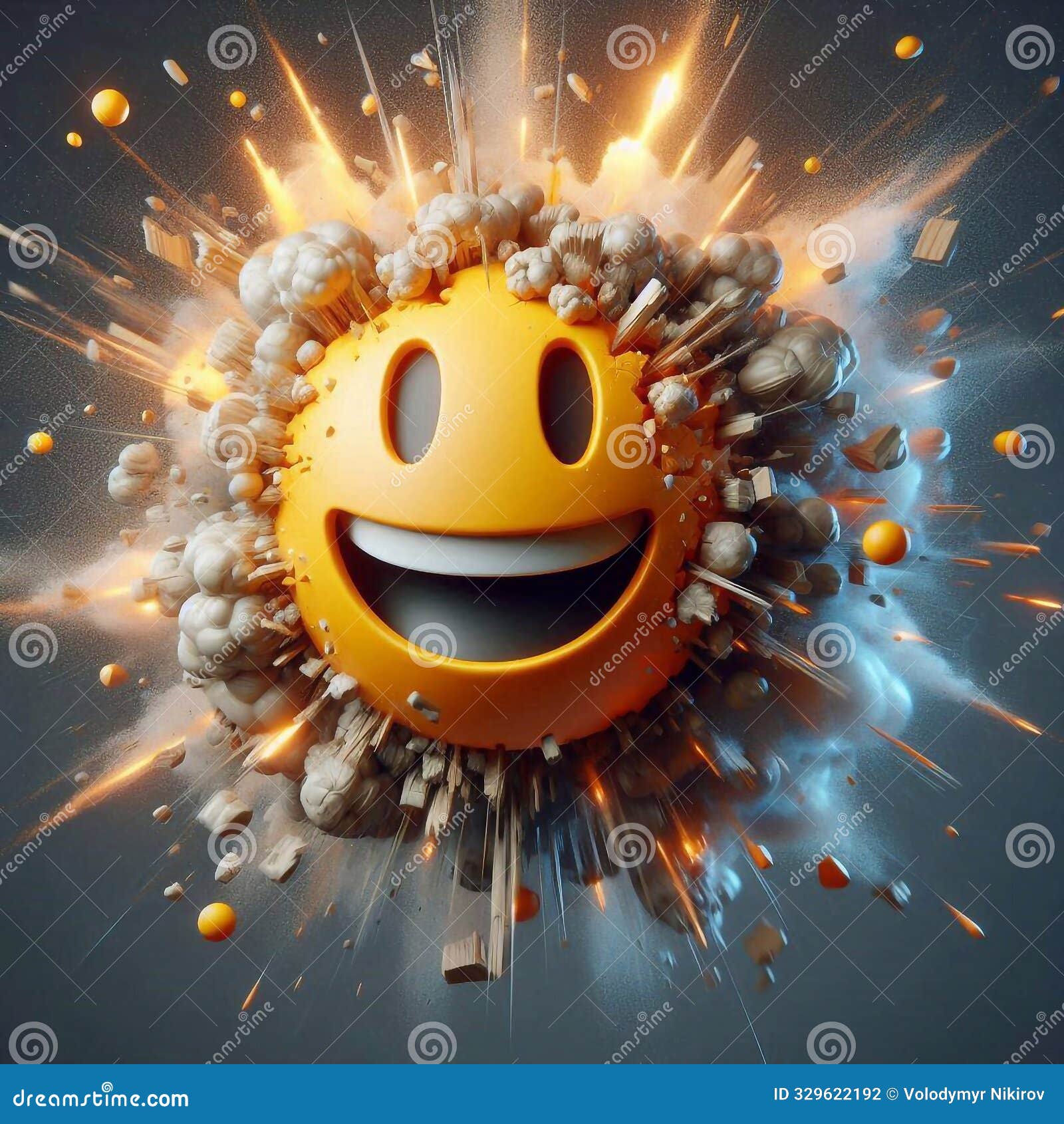 Exploding 3D Smiley Head. 3D Rendering. Generated AI Stock Illustration ...