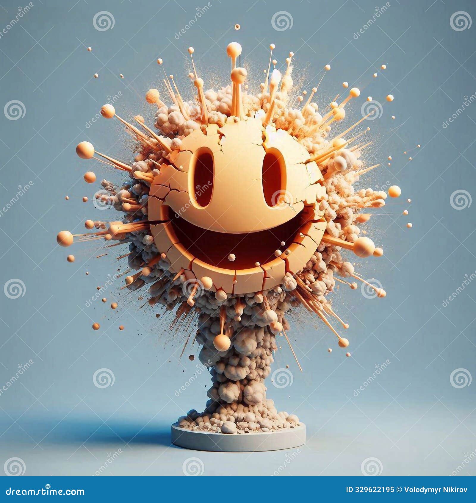 Exploding 3D Smiley Head. 3D Rendering. Generated AI Stock Illustration ...