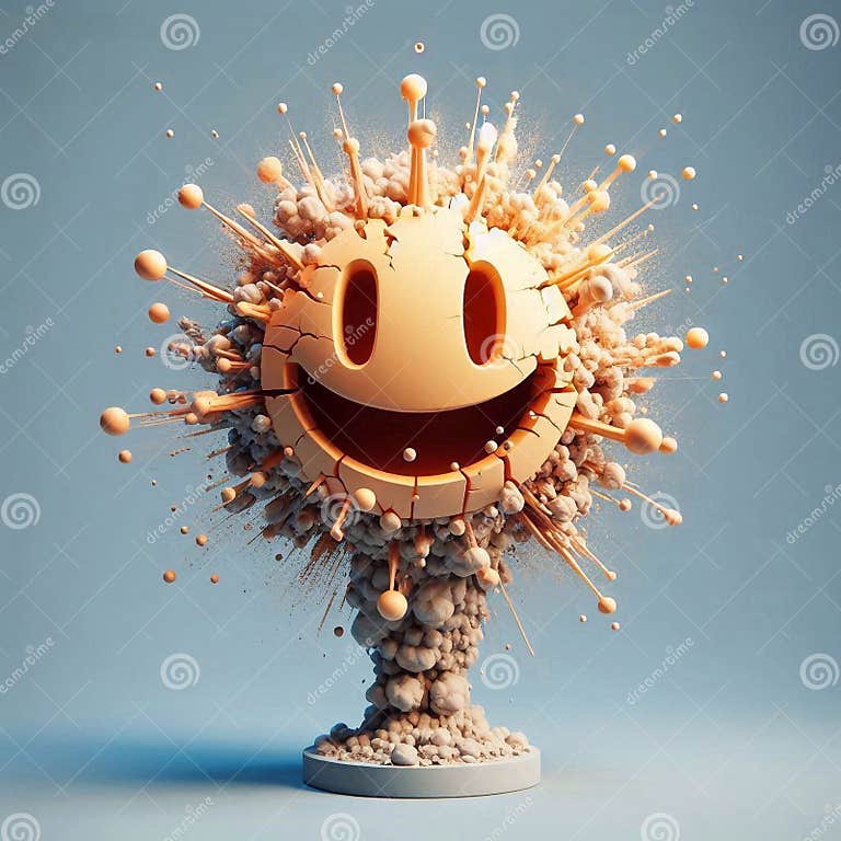 Exploding 3D Smiley Head. 3D Rendering. Generated AI Stock Illustration ...