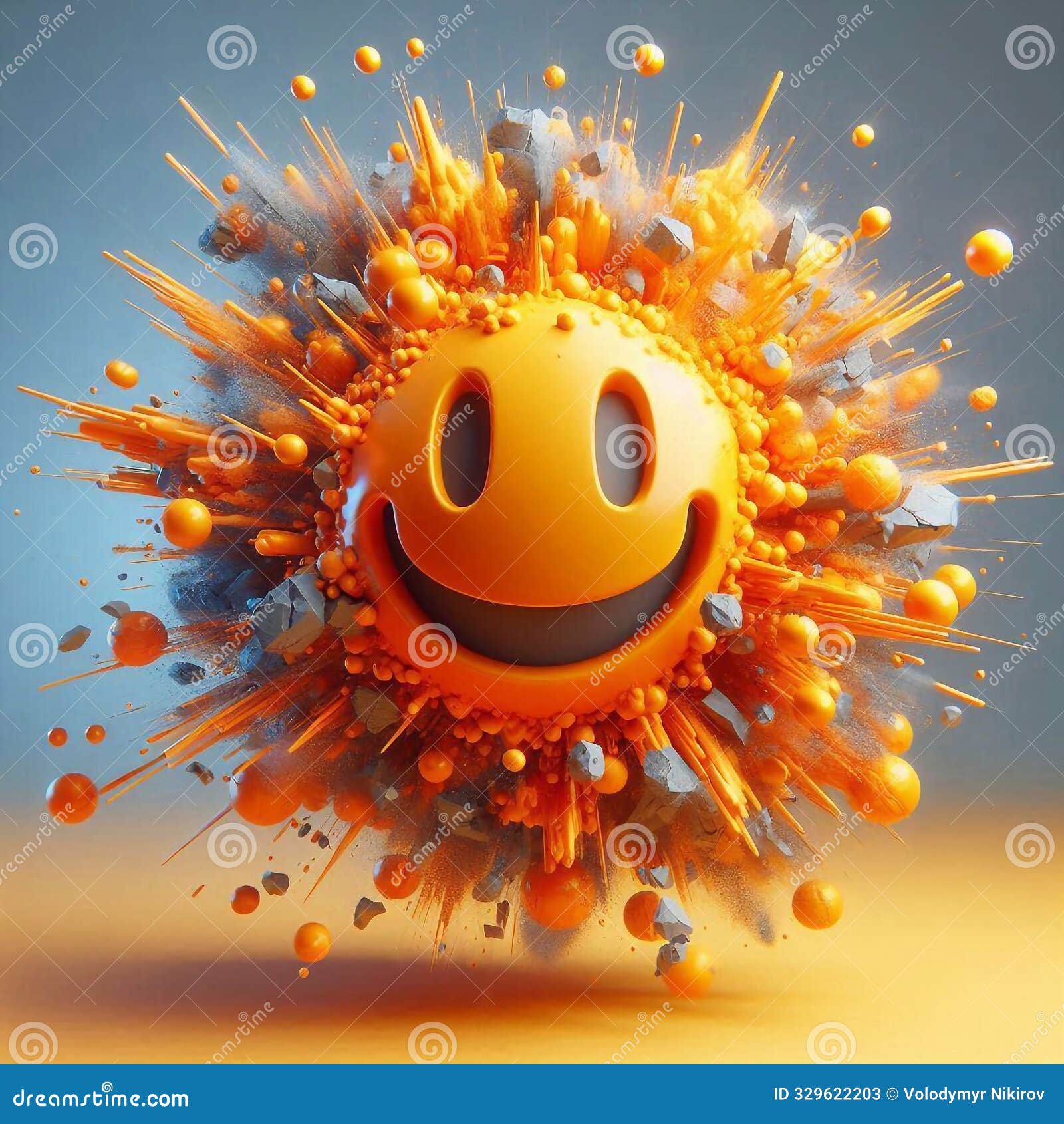 Exploding 3D Smiley Head. 3D Rendering. Generated AI Stock Photo ...
