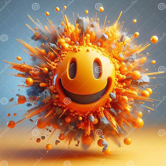 Exploding 3D Smiley Head. 3D Rendering. Generated AI Stock Illustration ...
