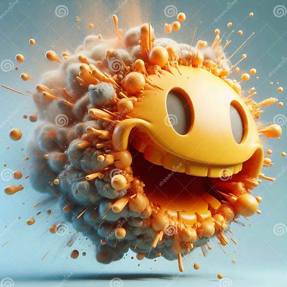 Exploding 3D Smiley Head. 3D Rendering. Generated AI Stock Illustration ...