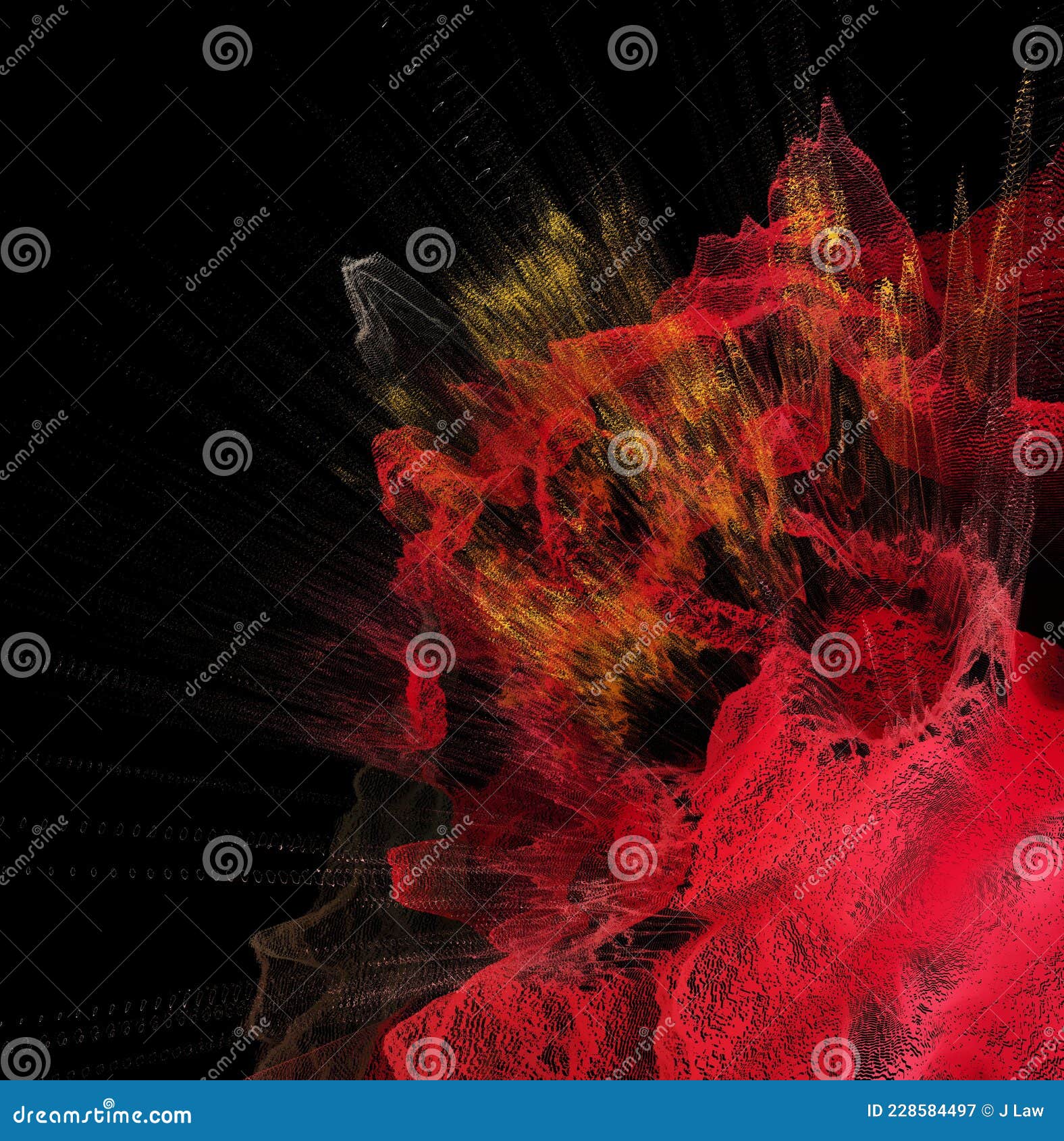 Exploding 3D Surface View in Bright Red on Black Background Stock Image ...