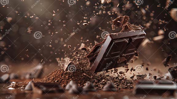 Exploding Dark Chocolate Bar with Cocoa Powder Stock Photo - Image of ...
