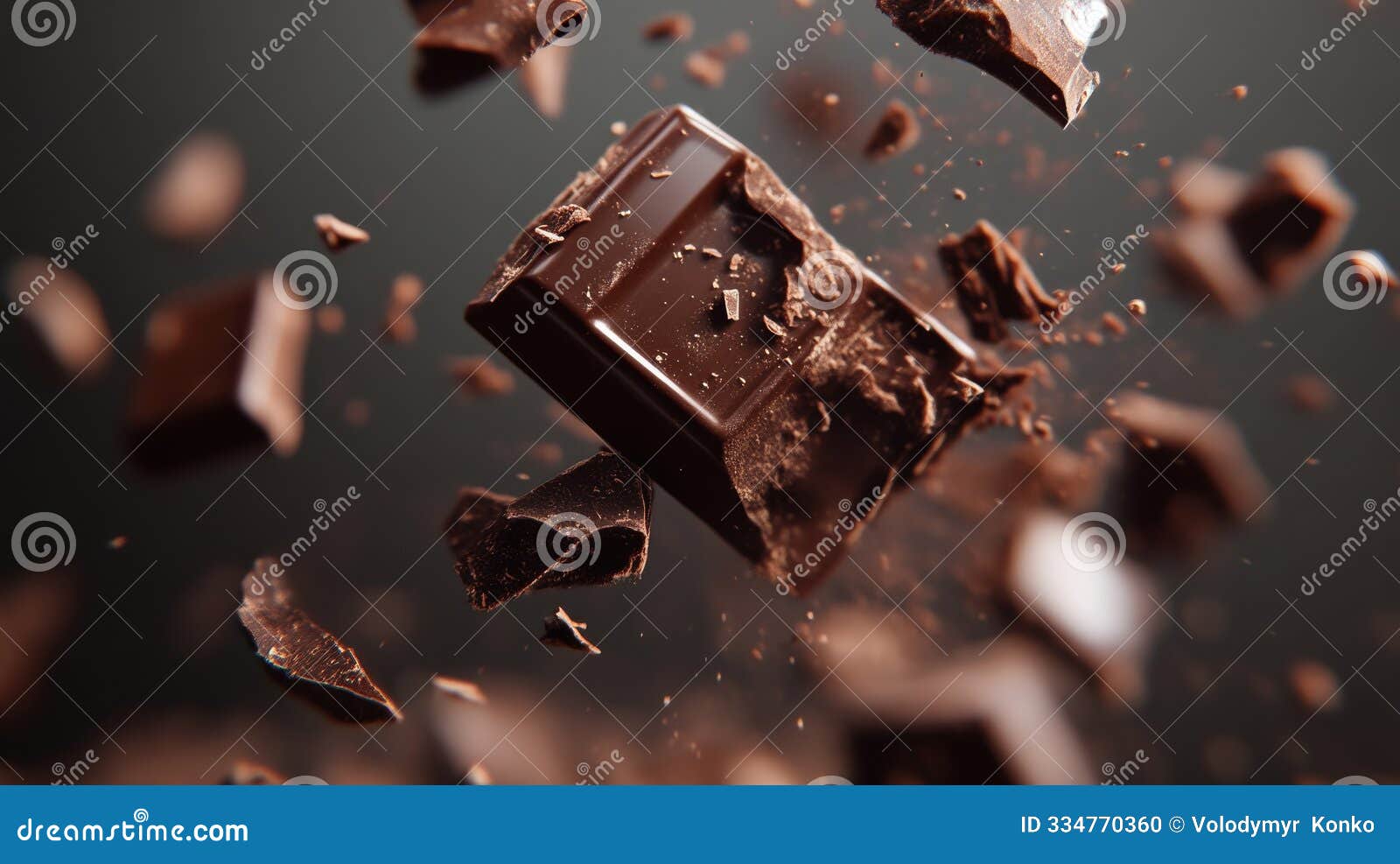 Exploding Dark Chocolate Bar with Flying Shards, Dynamic Motion. Sweet ...